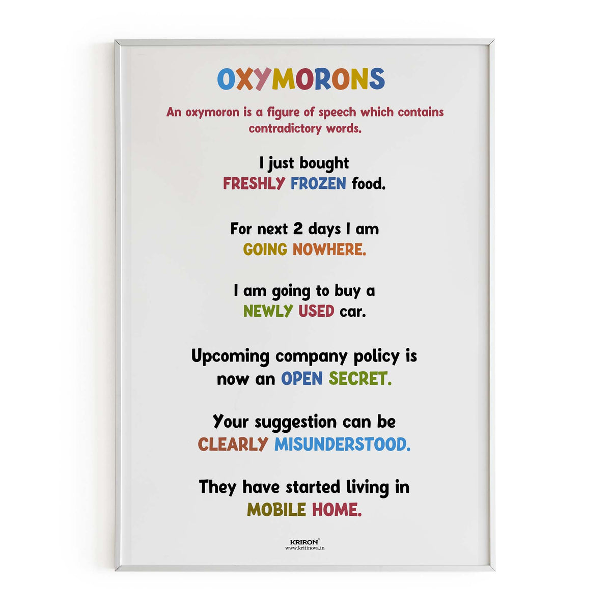 Funny Oxymoron Part 3 Educational English Poster, Kids Room Decor, Cla ...